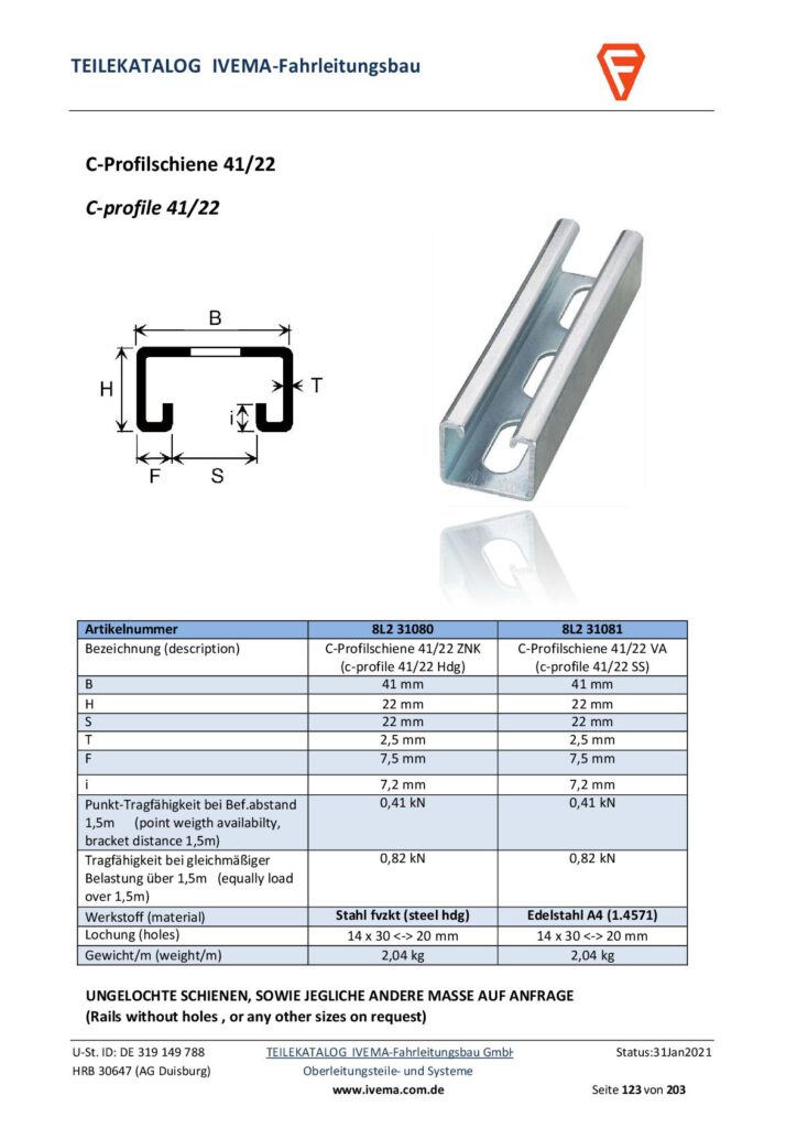C-Profilschiene 41/22 VA - Ivema Shop